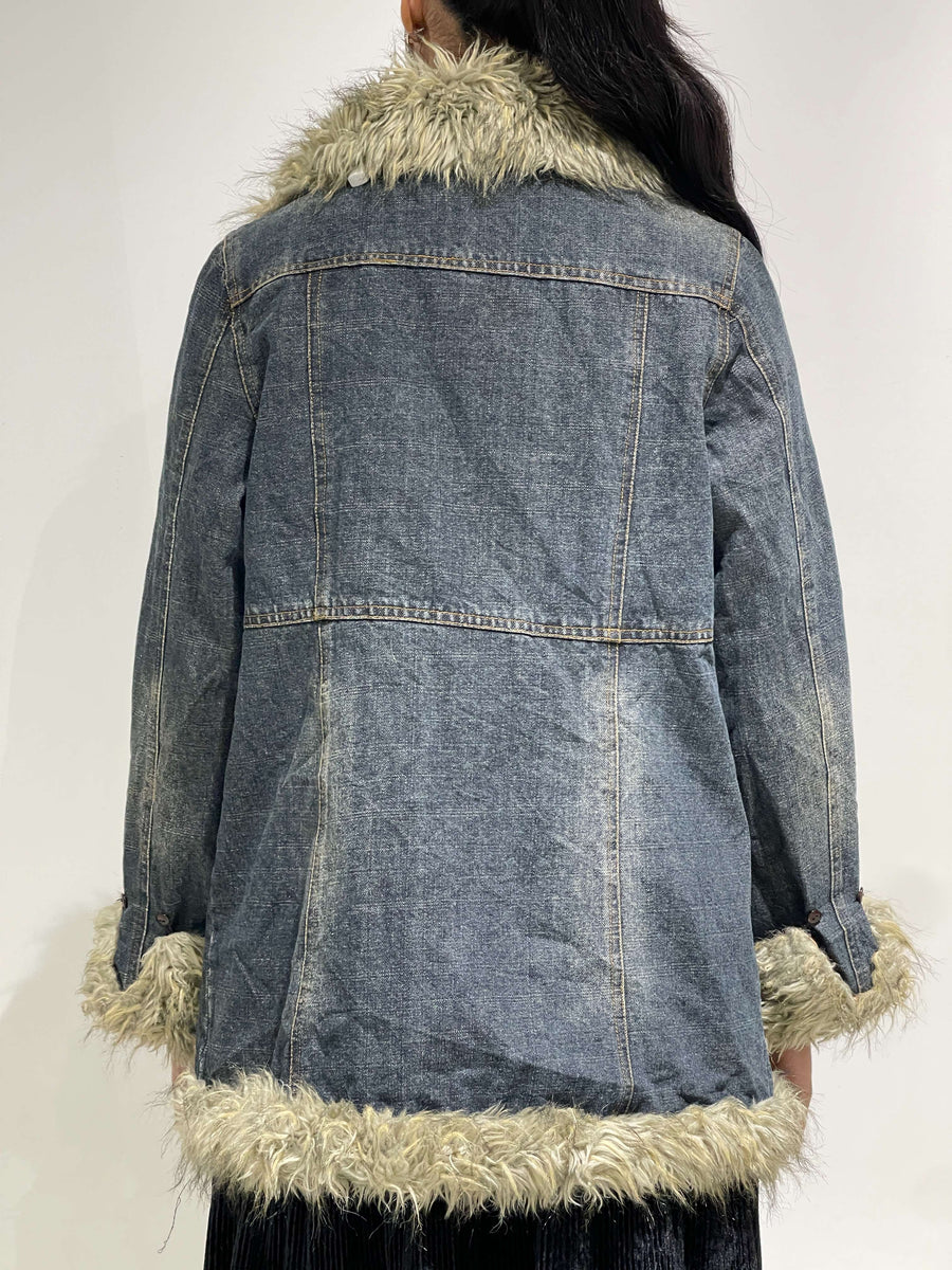 Vintage Y2K Dark Denim Afghan Coat With Faux Fur – Neare Clothes